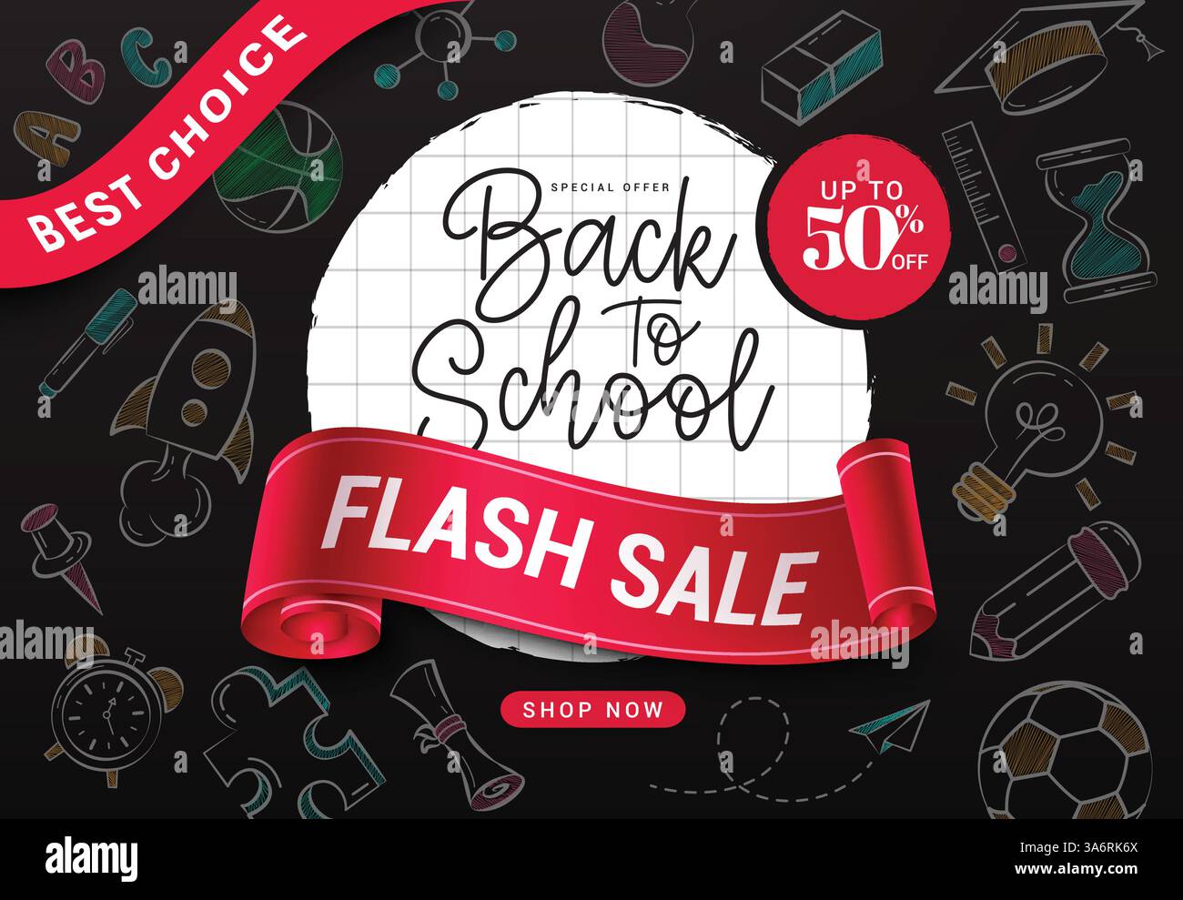 Back to school flash sale clipart banner design. School flash sale 50% ...