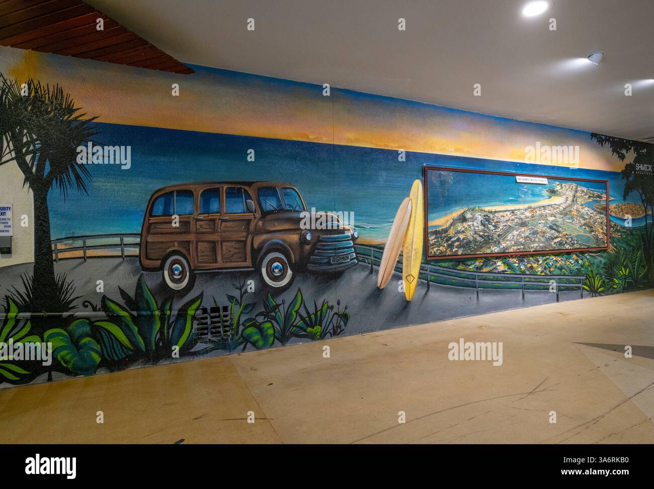 Decorative murals and Street Art in an arcade at Coolangatta at the ...