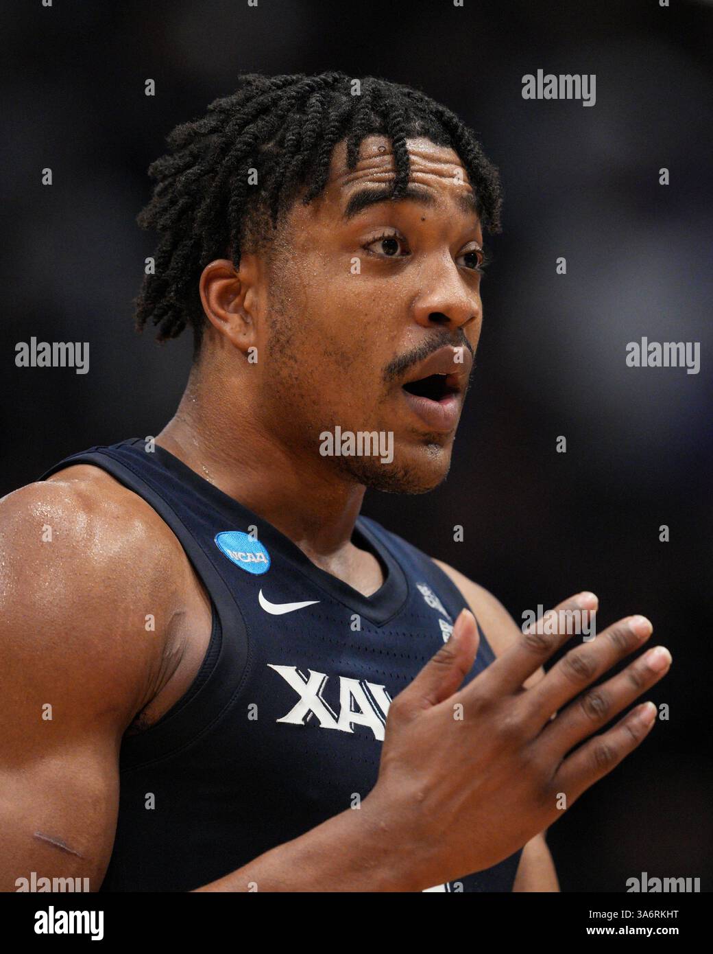Xavier guard Marcus Foster (1) gestures during a First Four college ...
