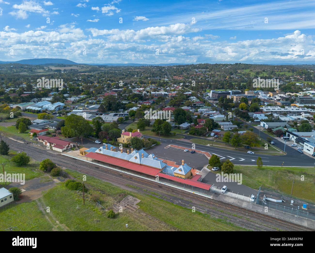 Aerial view of the Railway Station in Armidale, New South Wales ...