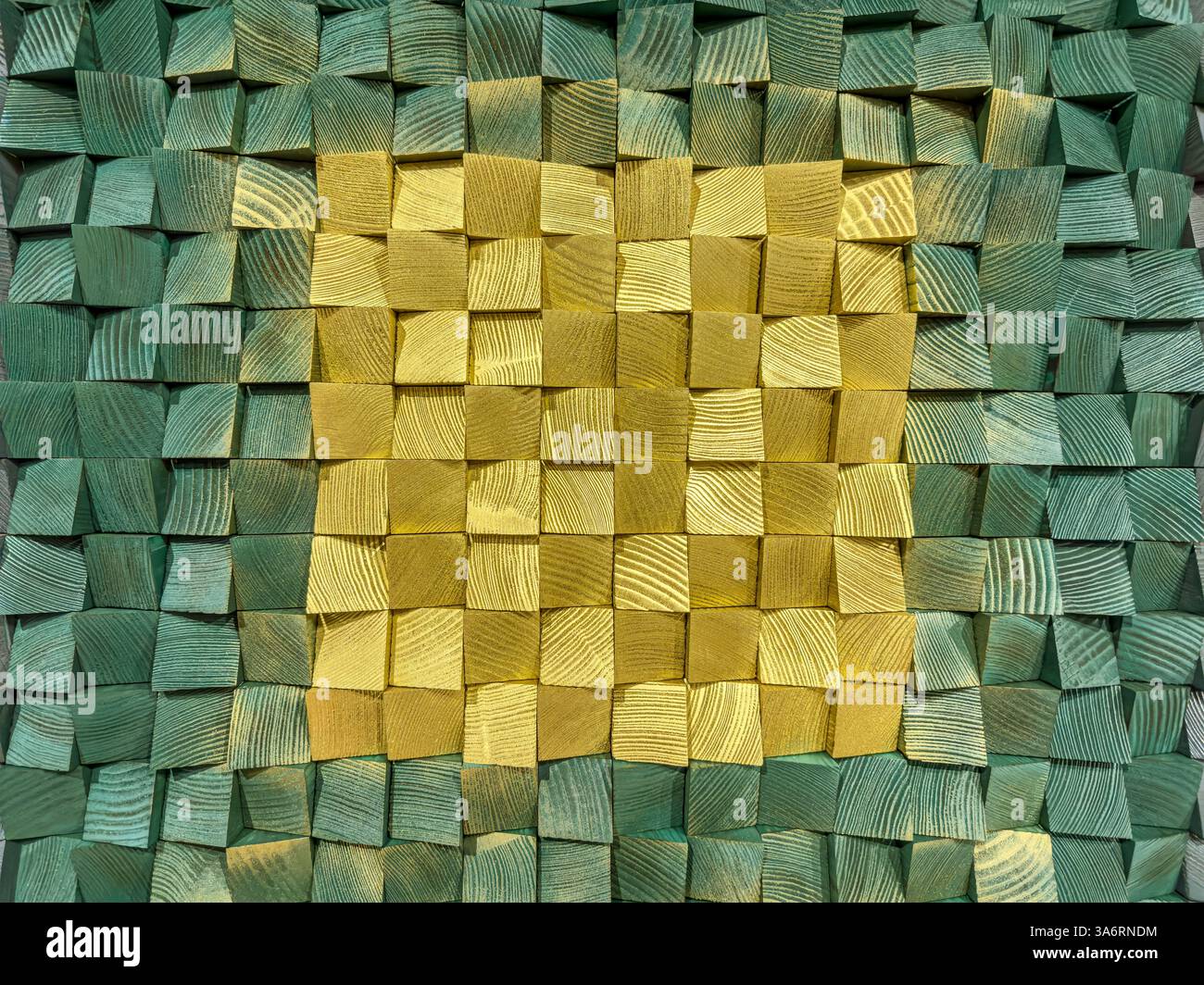 cross section of wooden planks painted in yellow and green. high ...