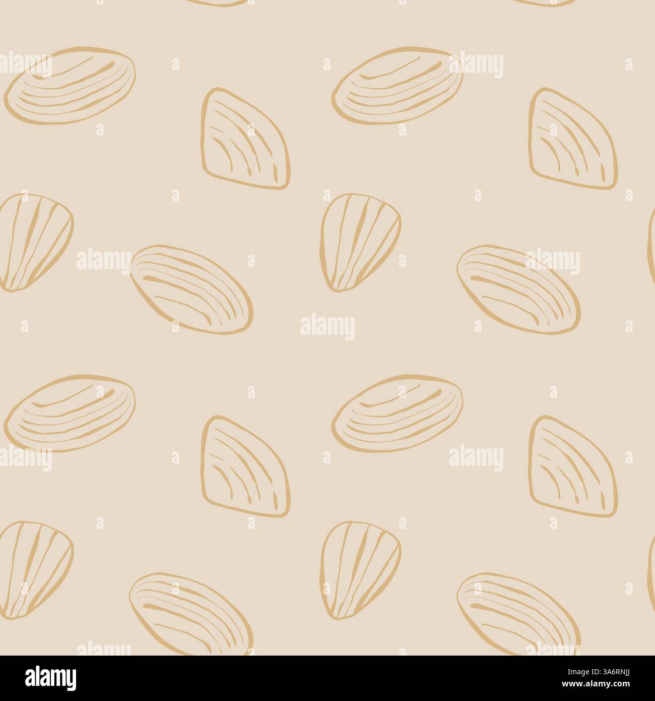 Hand drawn sea shells scallop beige yellow sandy seamless pattern in ...