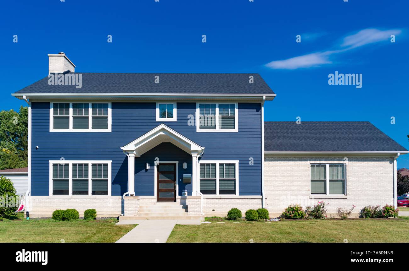 Suburban home in private residential housing. House exterior ...