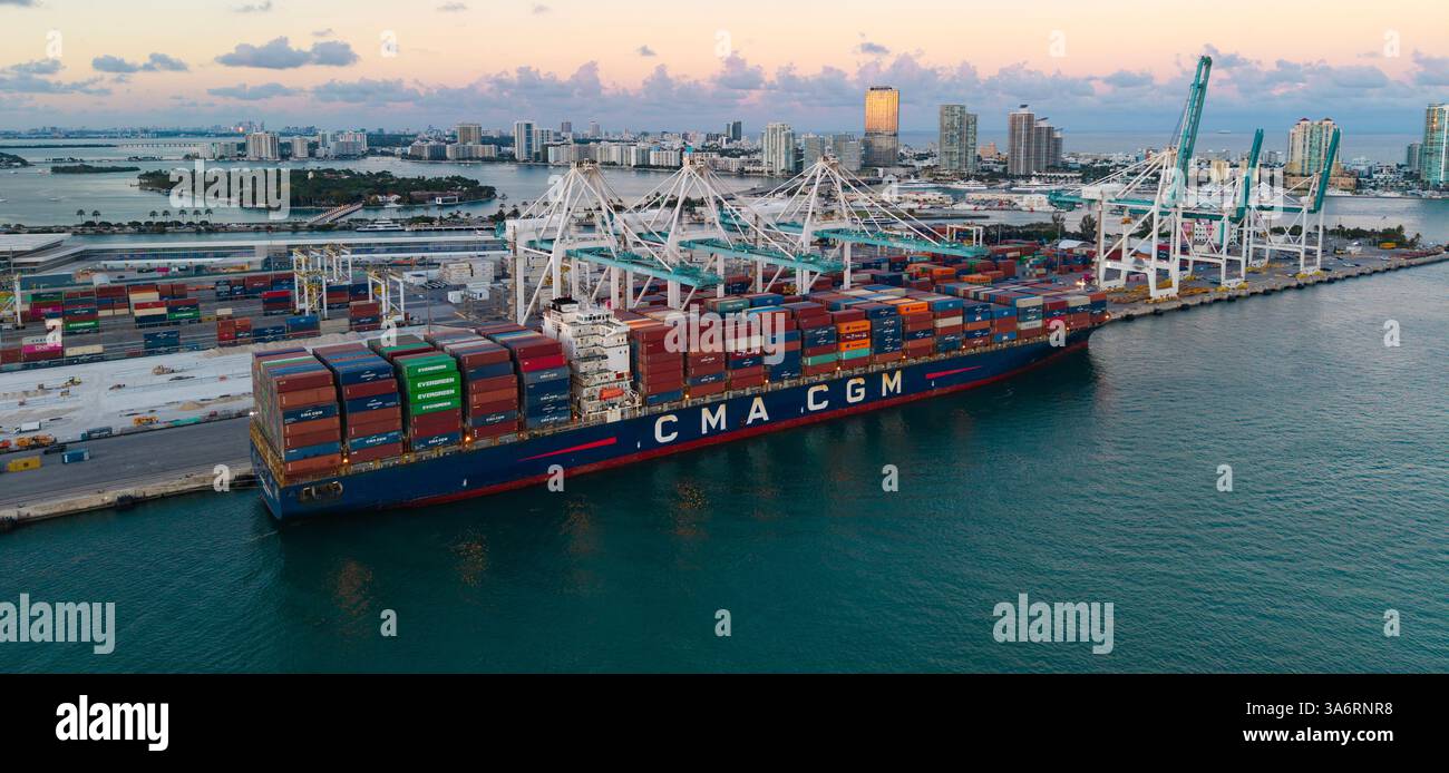 Miami, Florida - February 11, 2025: Aerial Miami port with cargo ...
