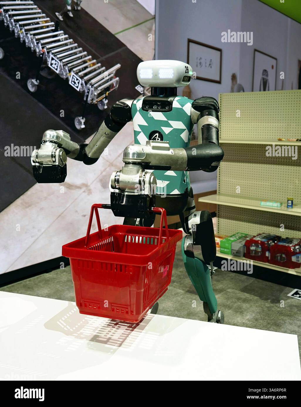 A photo shows an Agility Robotics robot carrying a shopping cart is ...