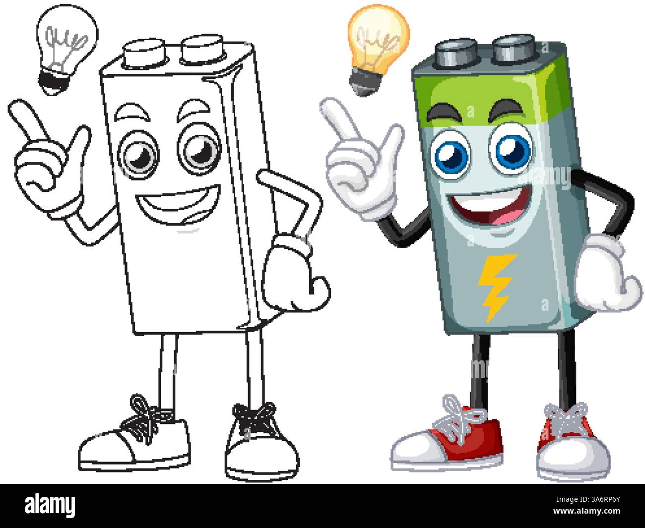 A lively battery character in vector style, featuring vibrant colors ...