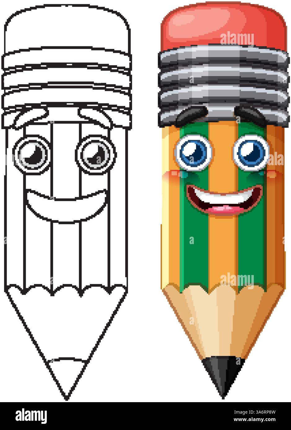 Colorful vector illustration of a smiling pencil character with ...