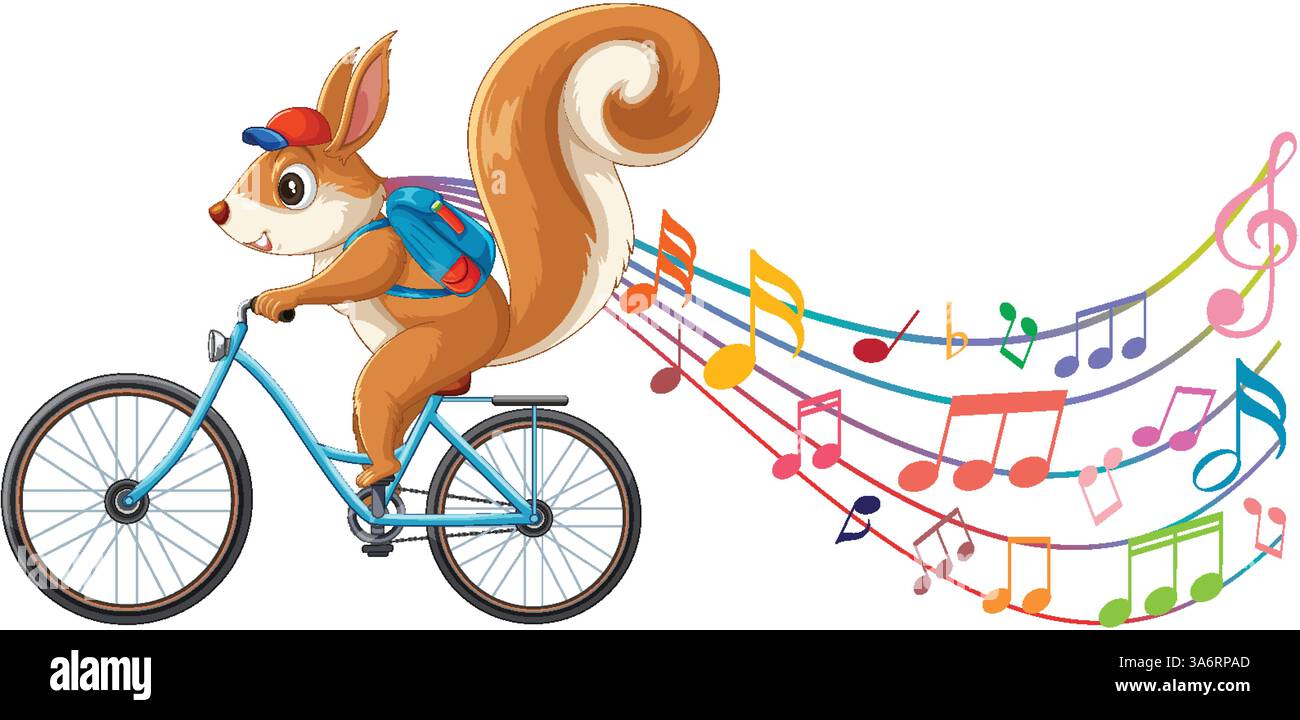 Squirrel rides bike with colorful musical notes Stock Vector Image ...