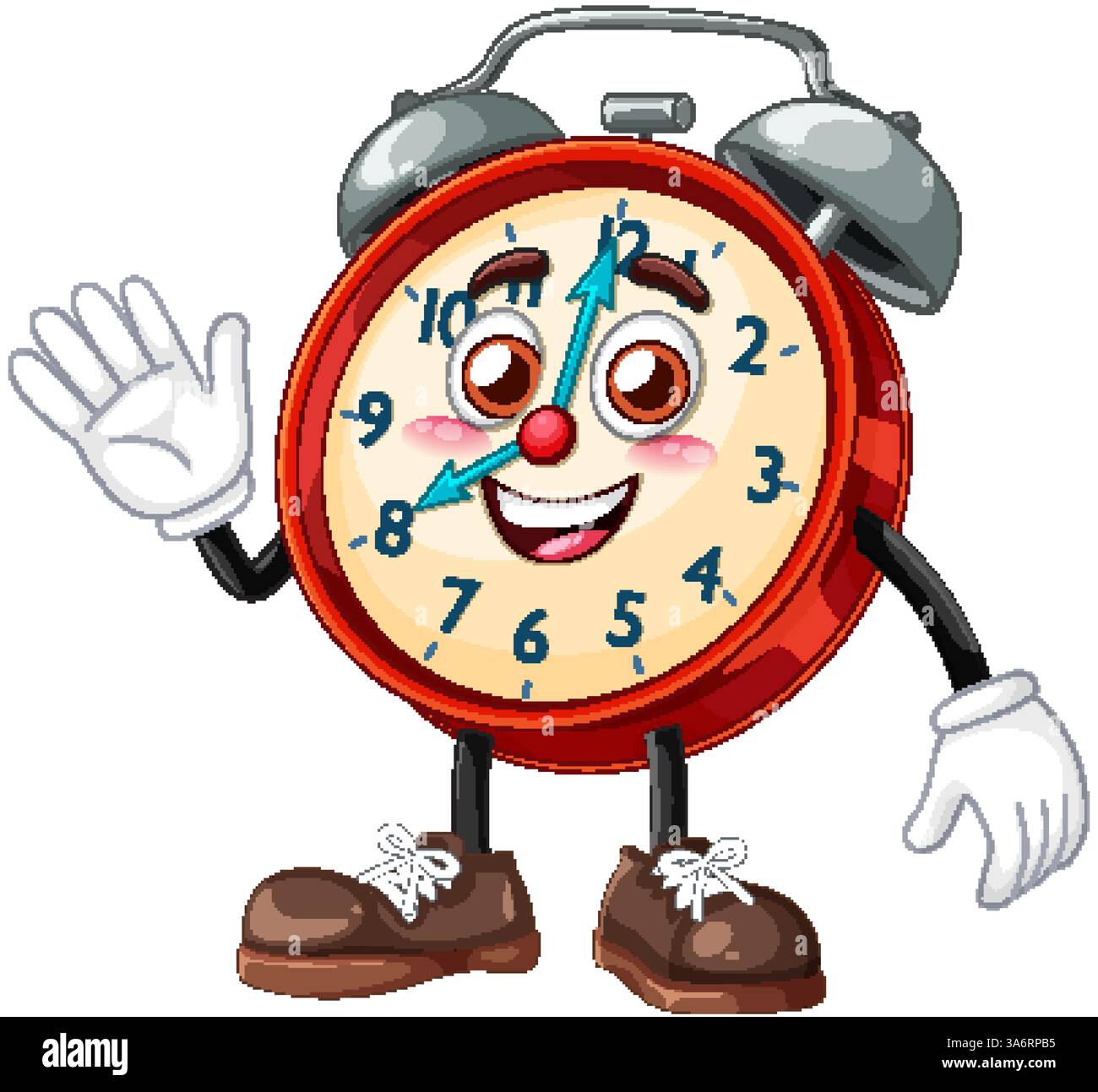 A vibrant vector illustration of a smiling alarm clock character with ...
