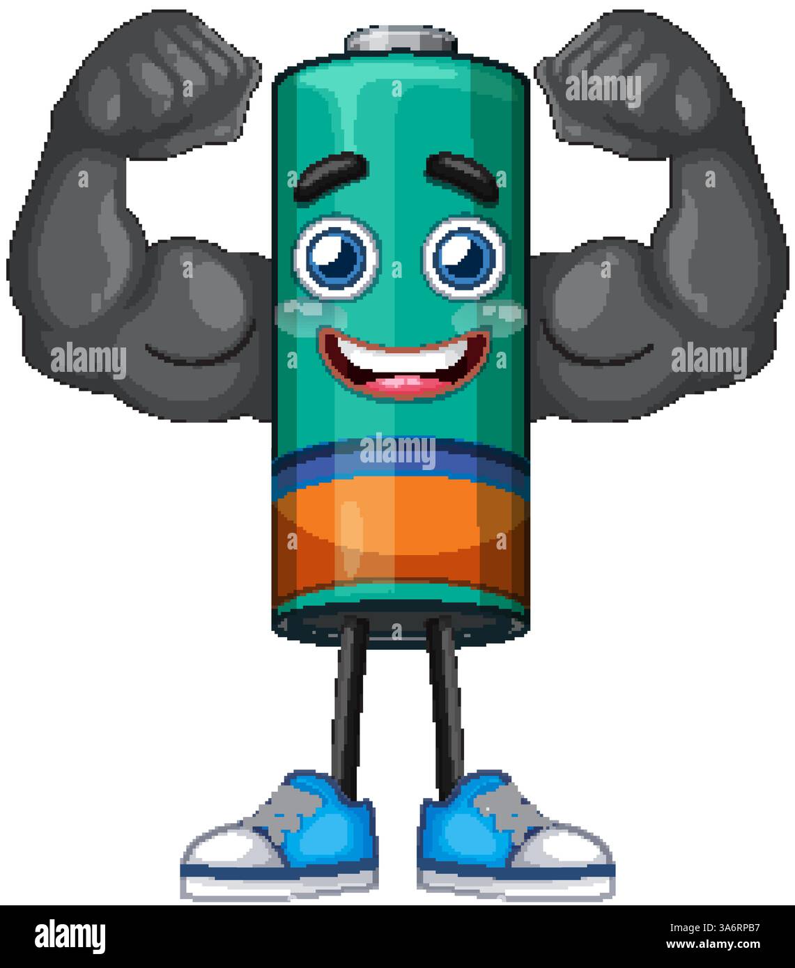 A vibrant vector illustration of a muscular battery character ...