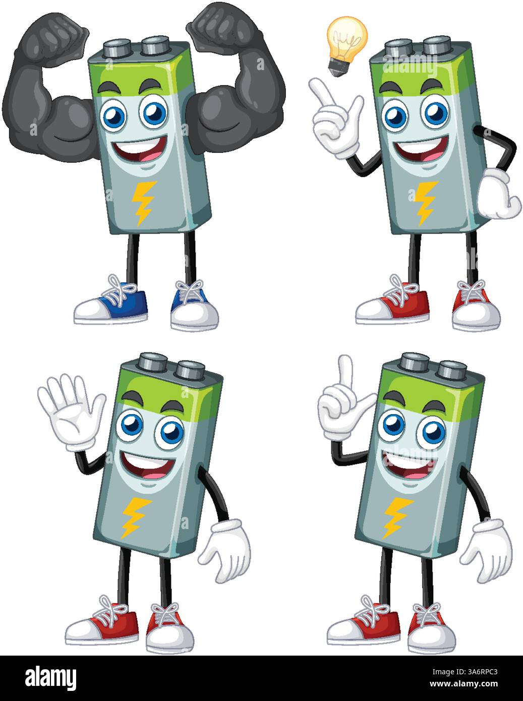 Vector illustration of animated battery characters with expressive ...