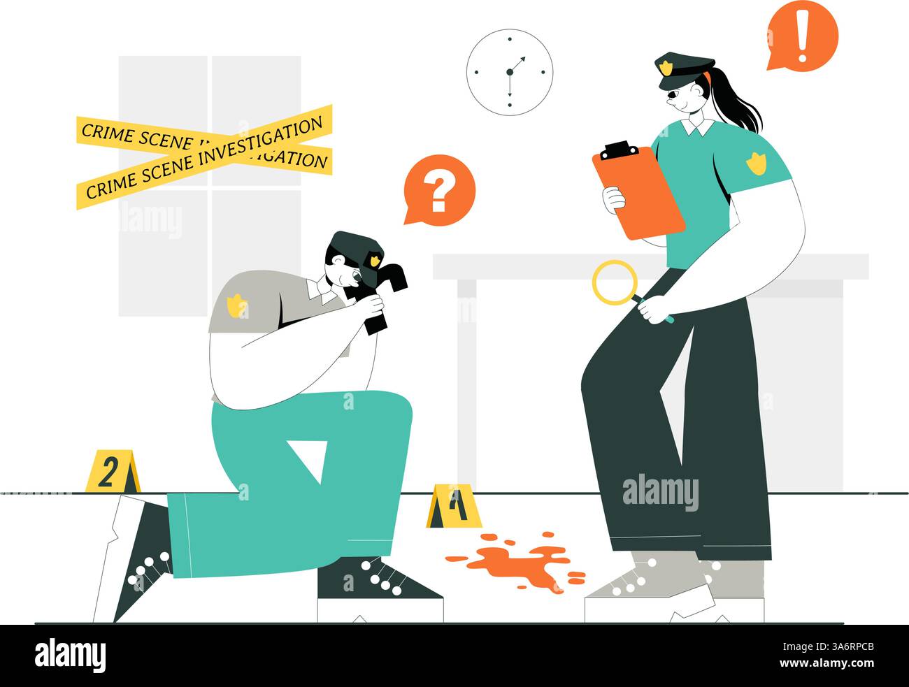 Crime Scene Investigation Illustration Featuring a Team of Investigators Collecting Crime ...