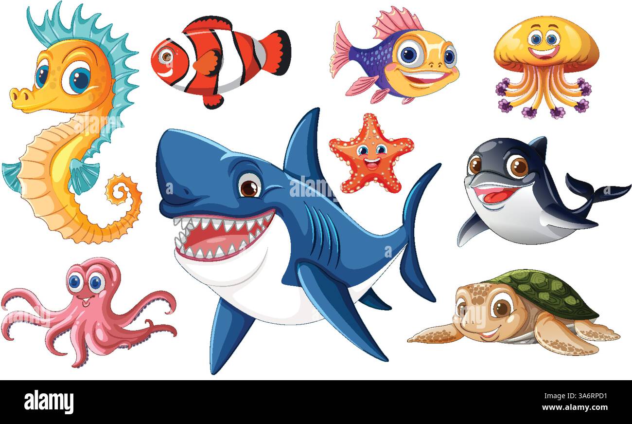 A vibrant collection of animated ocean animals Stock Vector Image & Art ...