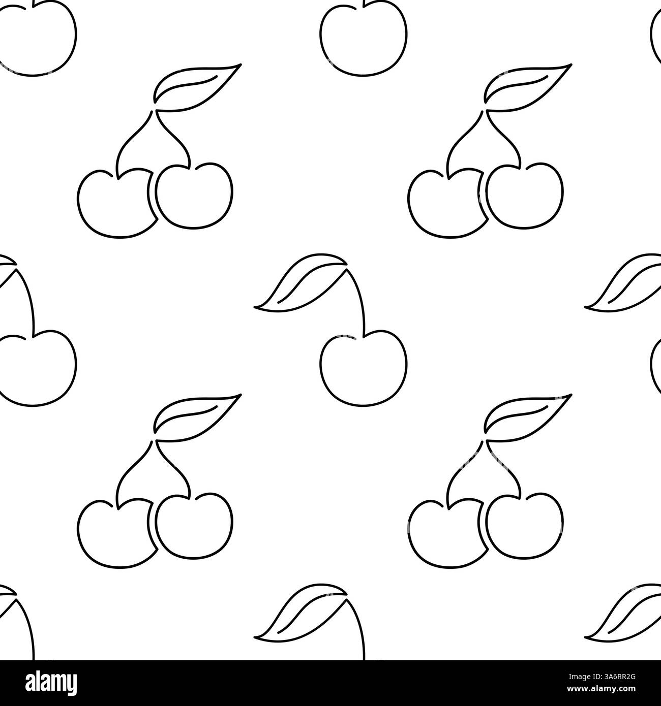 Cherry fruit seamless pattern. Single line illustration. Line art ...