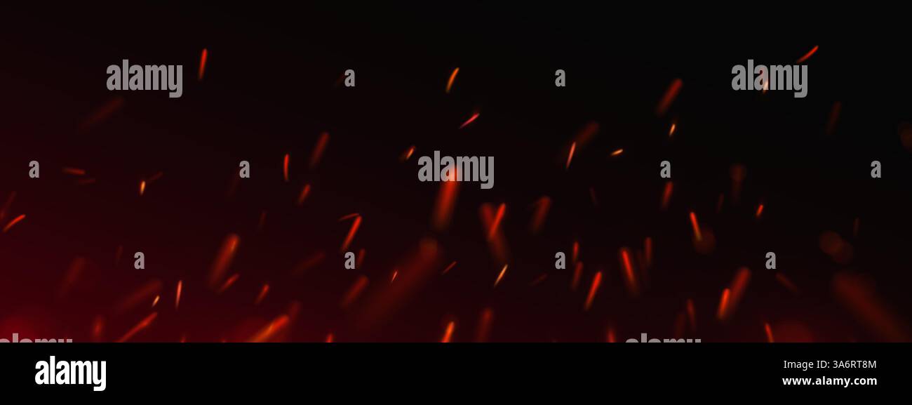 Burning fire sparks flying on black background. Vector realistic ...