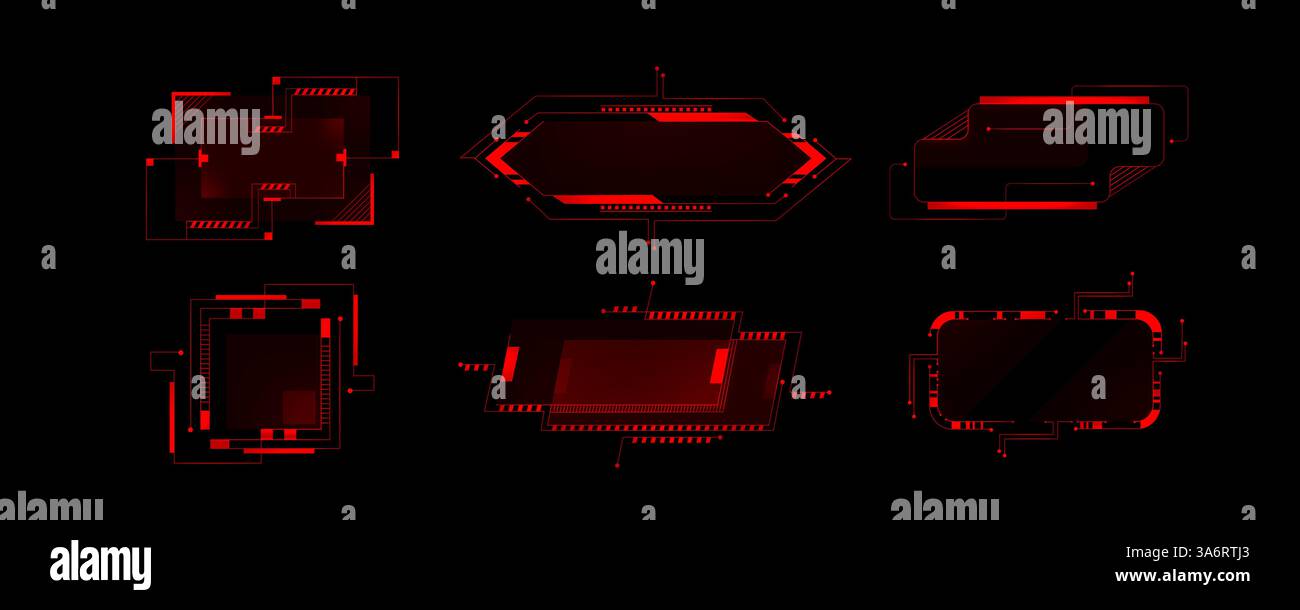 Cyberpunk hud frames in red neon glow, futuristic style for tech ...
