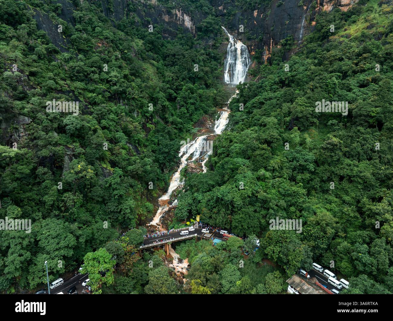 The image captures the Secret Waterfall in Illukpelessa, Sri Lanka ...