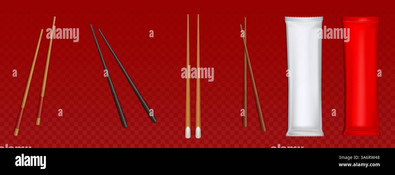 Realistic food chopsticks collection with wooden, black and bamboo ...