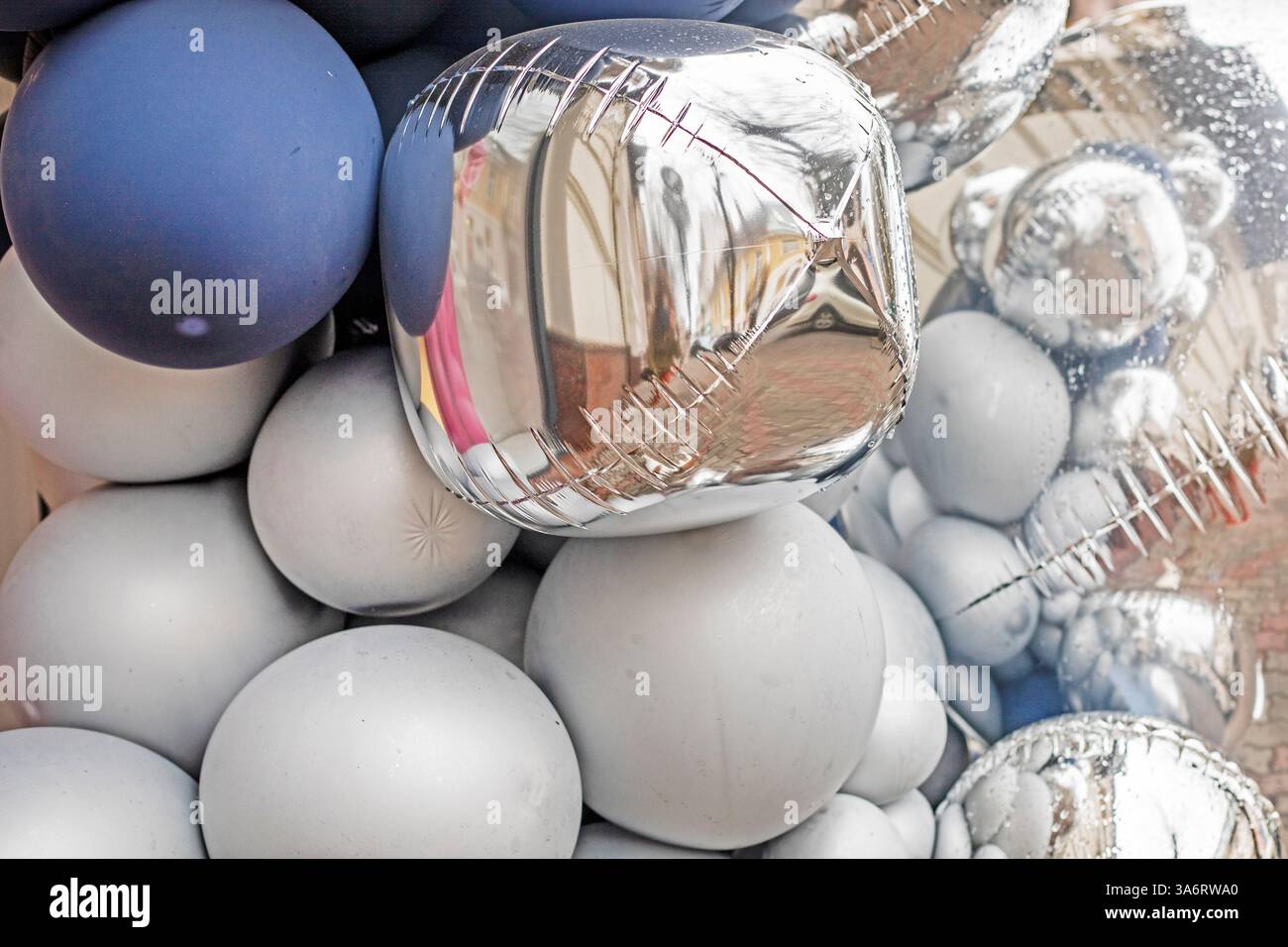 decoration of air balloons outside for a party, congratulations, office ...