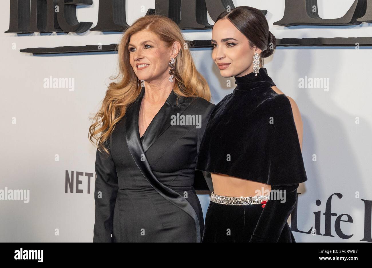 New York, USA. 26th Mar, 2025. Connie Britton and Sofia Carson wearing ...