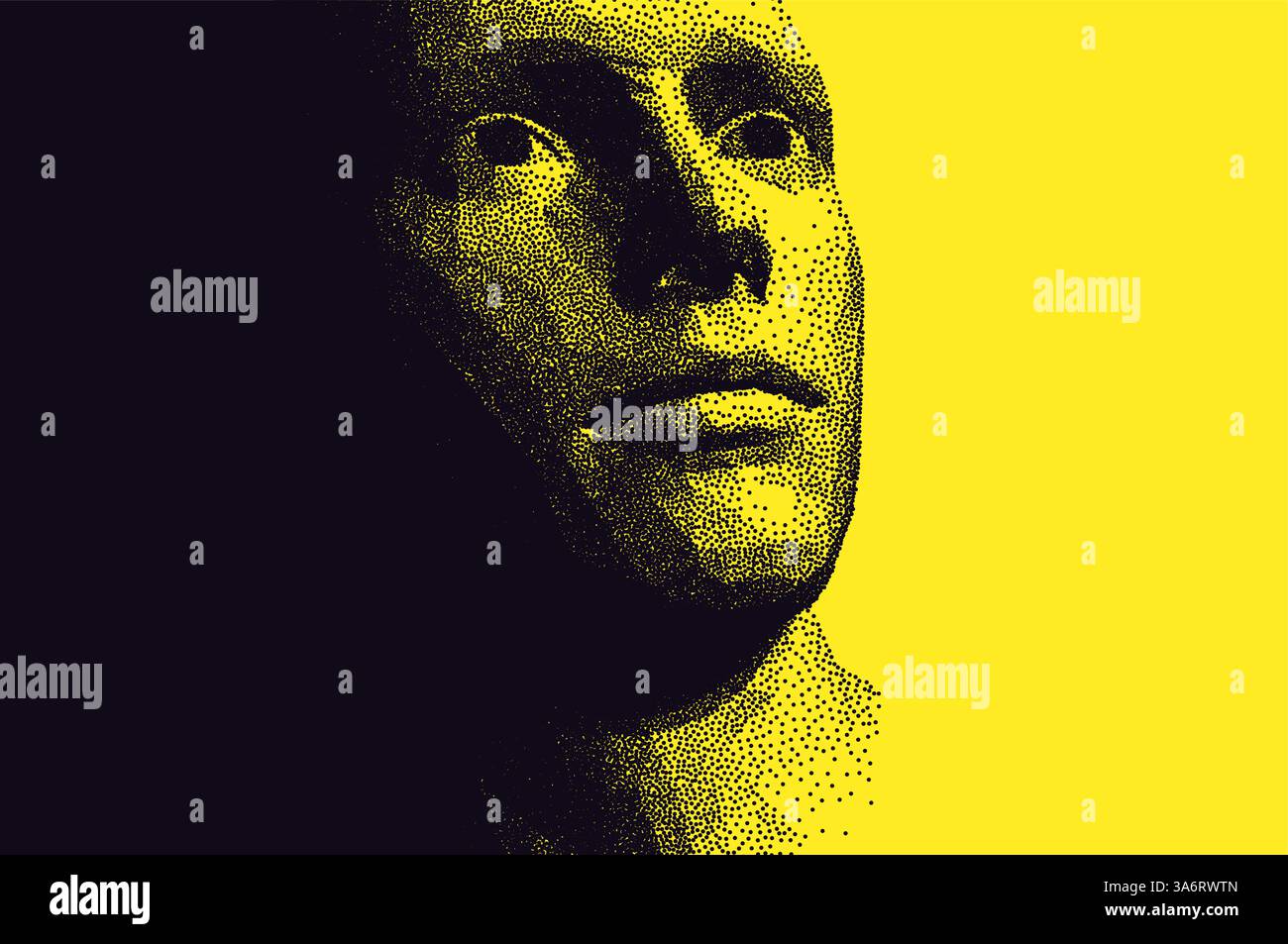 Abstract man head made from dots. Pixel art. Retro style. Time to think ...