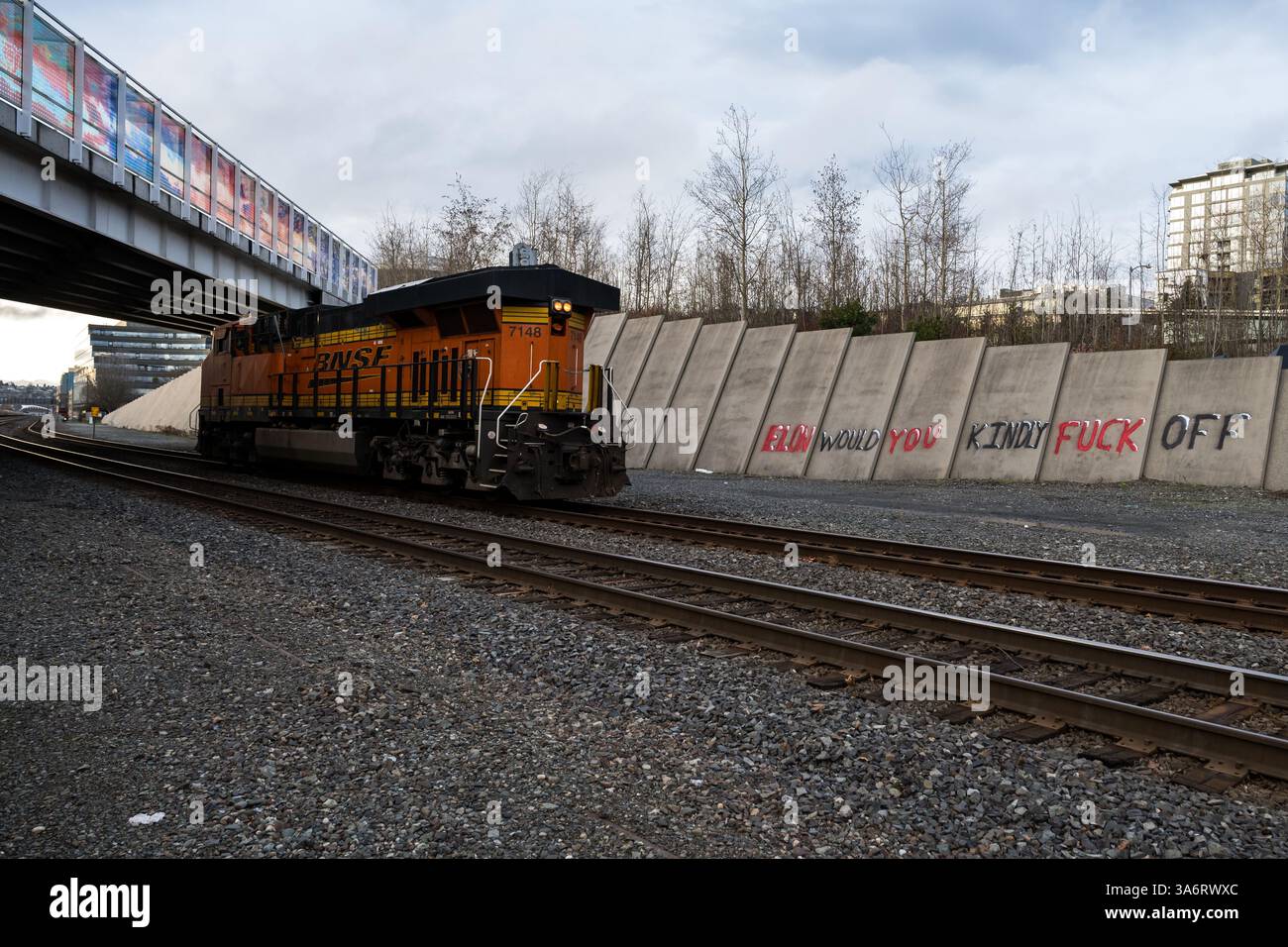 Seattle, USA. 24th Mar 2025. Anti Elon Musk graffiti on the Seattle ...