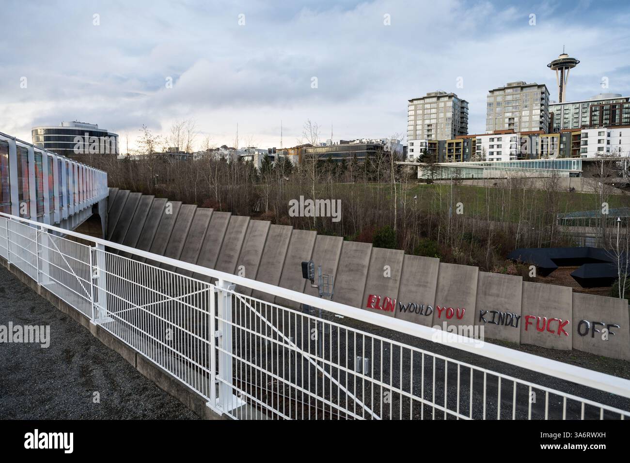 Seattle, USA. 24th Mar 2025. Anti Elon Musk graffiti on the Seattle ...