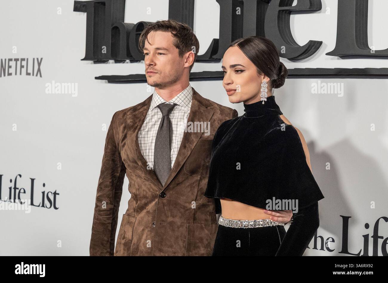 New York, NY, March 25, 2025: Kyle Allen and Sofia Carson wearing dress ...