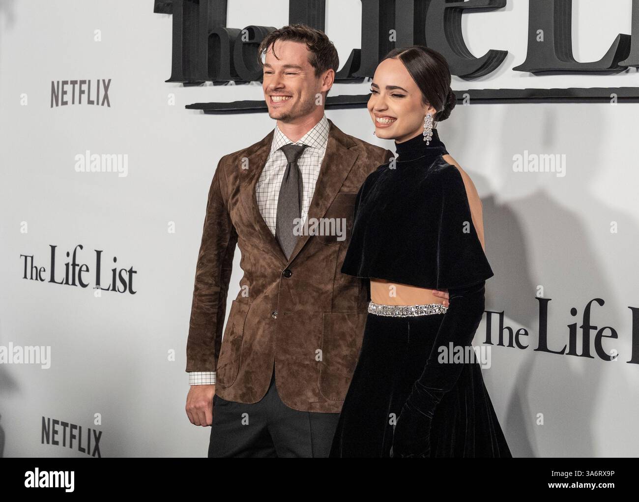 New York, NY, March 25, 2025: Kyle Allen and Sofia Carson wearing dress ...