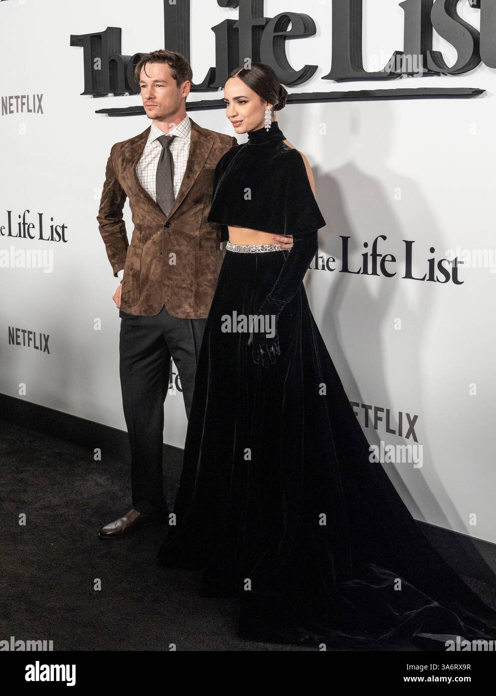 New York, NY, March 25, 2025: Kyle Allen and Sofia Carson wearing dress ...