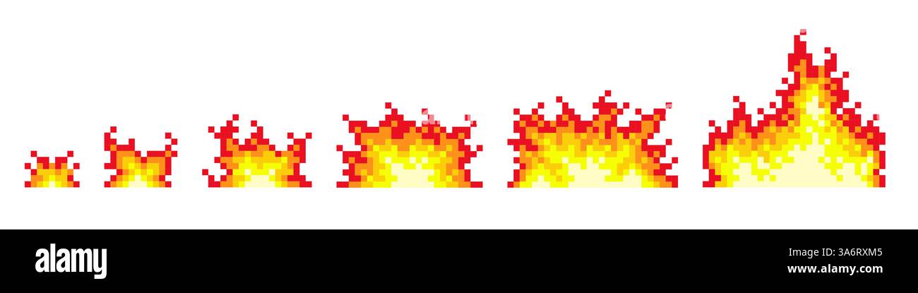 Pixel fire flame effect. Ignition stages animation, combustion ...
