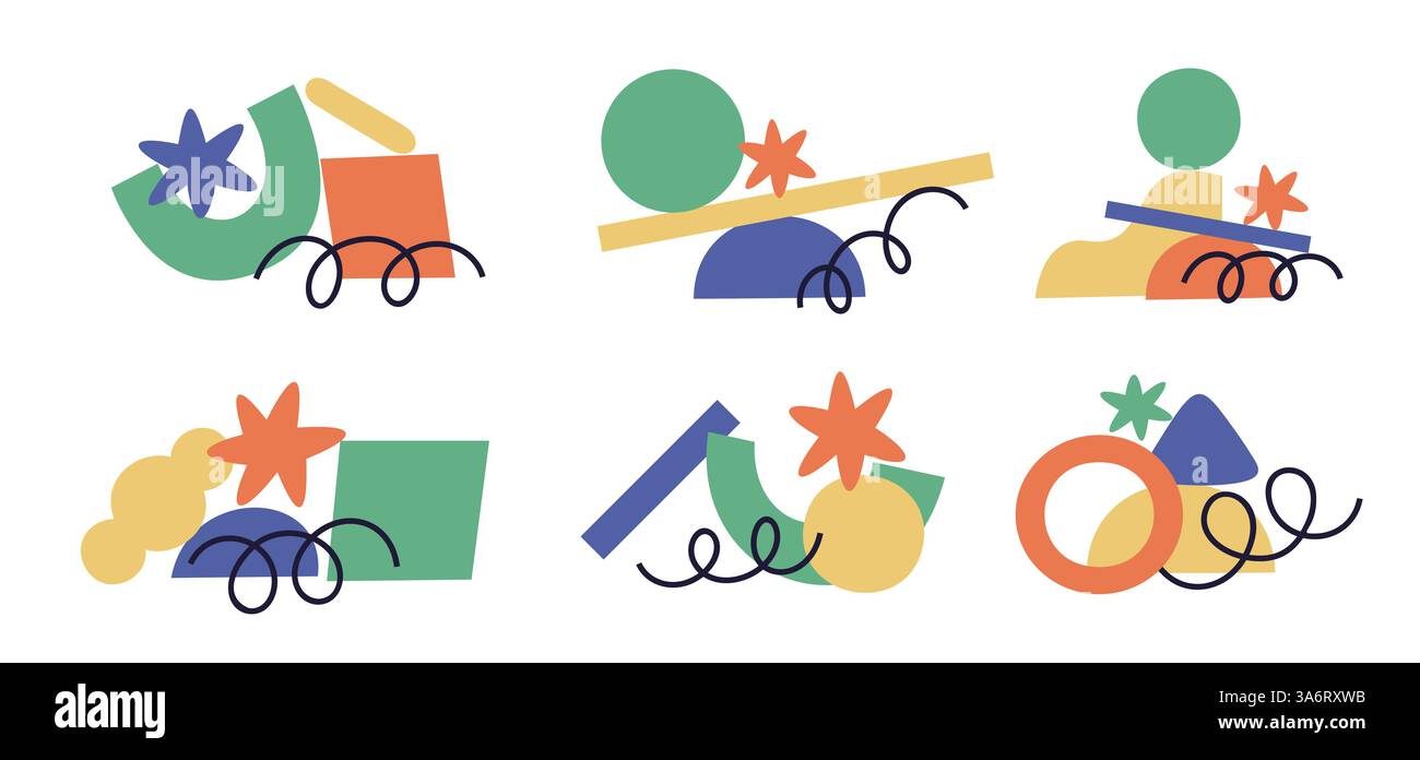 Geometric abstract shapes. Color pieces compositions, layering of ...