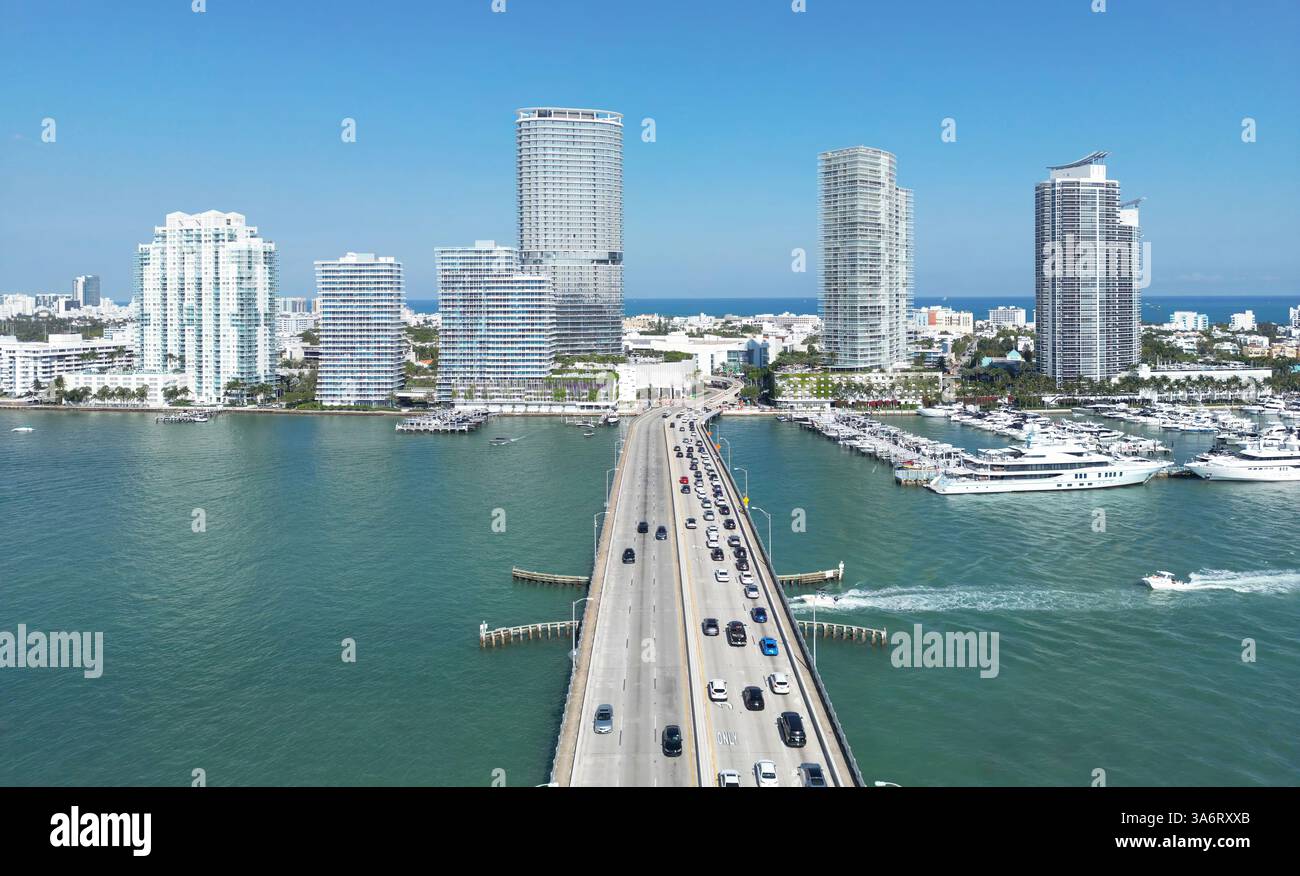 Miami Beach skyline aerial view. Miami city from drone. Tropical Miami ...