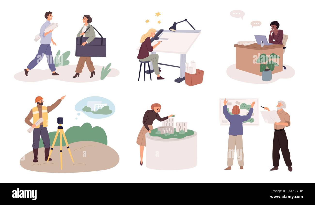 Architects professionals. People design buildings and houses, drawings ...