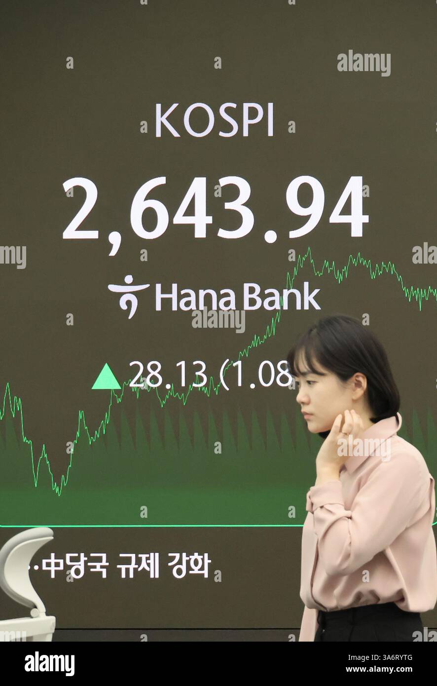 26th Mar, 2025. KOSPI gains An electronic signboard in the dealing room ...