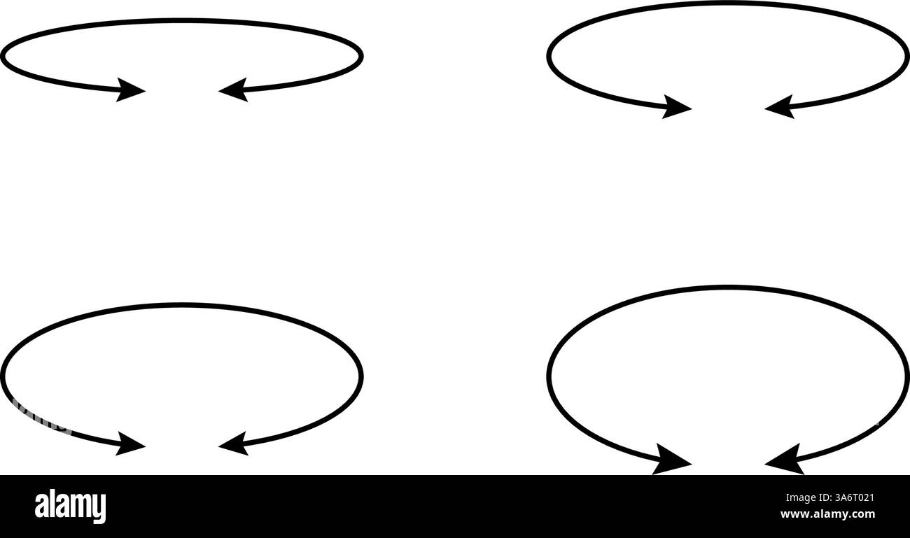 Oval circle double arrow icons set. Ellipse orbit line arrow symbol ...