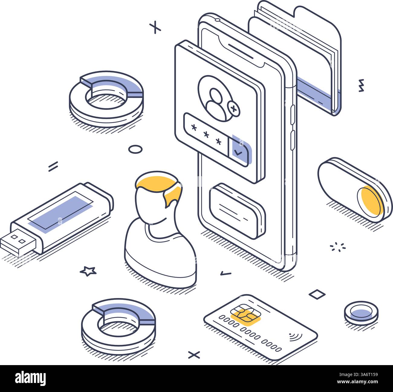 Modern technology setup focused on personal data management. Elements ...