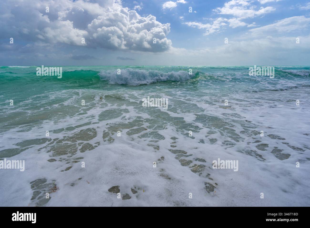 Sea beach sand. Scenic sea beach backdrop. Paradise ocean view. Foamy ...