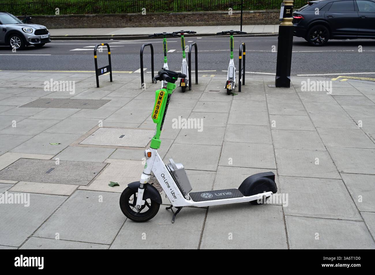 An electric hire scooter in Kensington London Stock Photo - Alamy