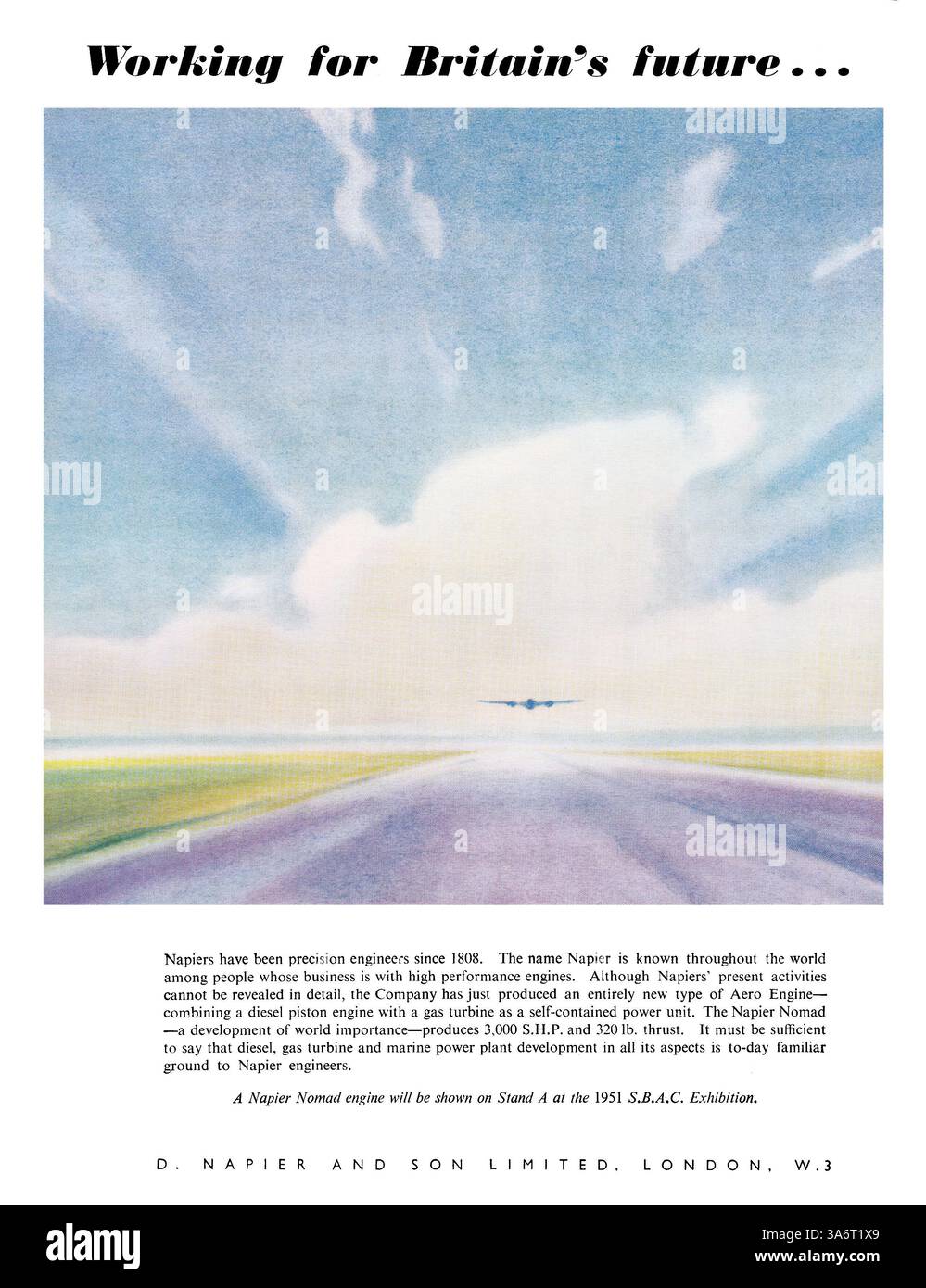1951 British advertisement for the Napier Nomad diesel aircraft engine ...