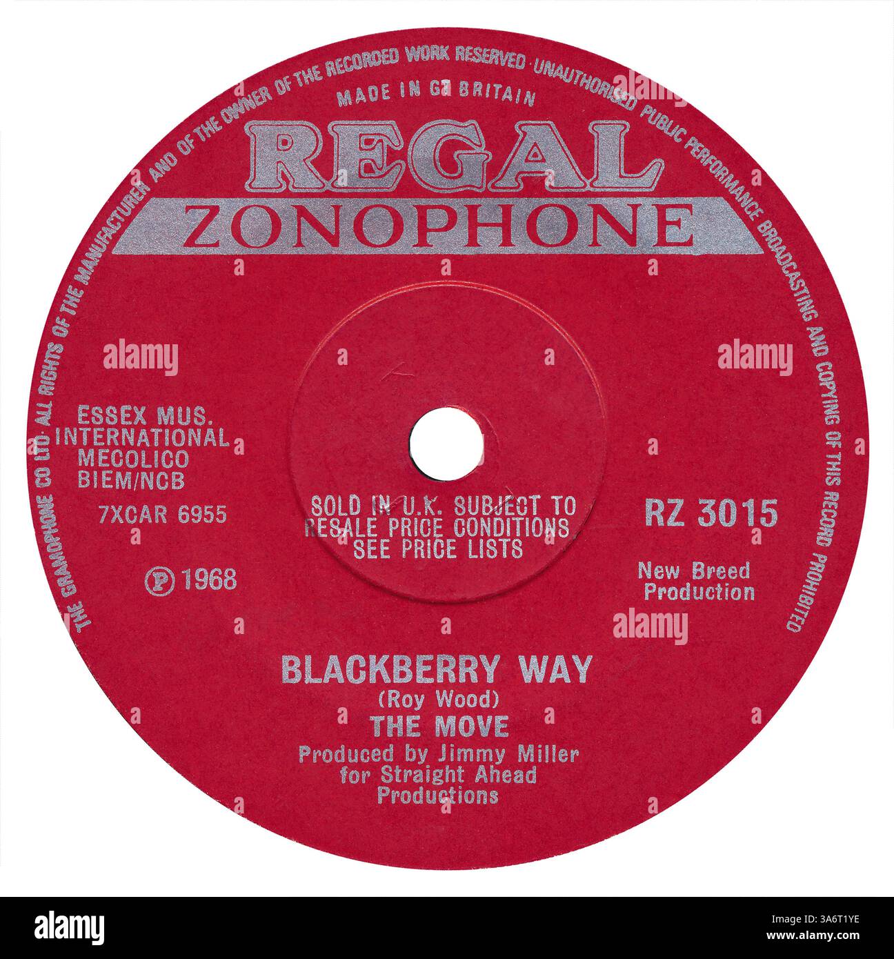 45 RPM 7" UK record label of Blackberry Way by The Move on the Regal ...