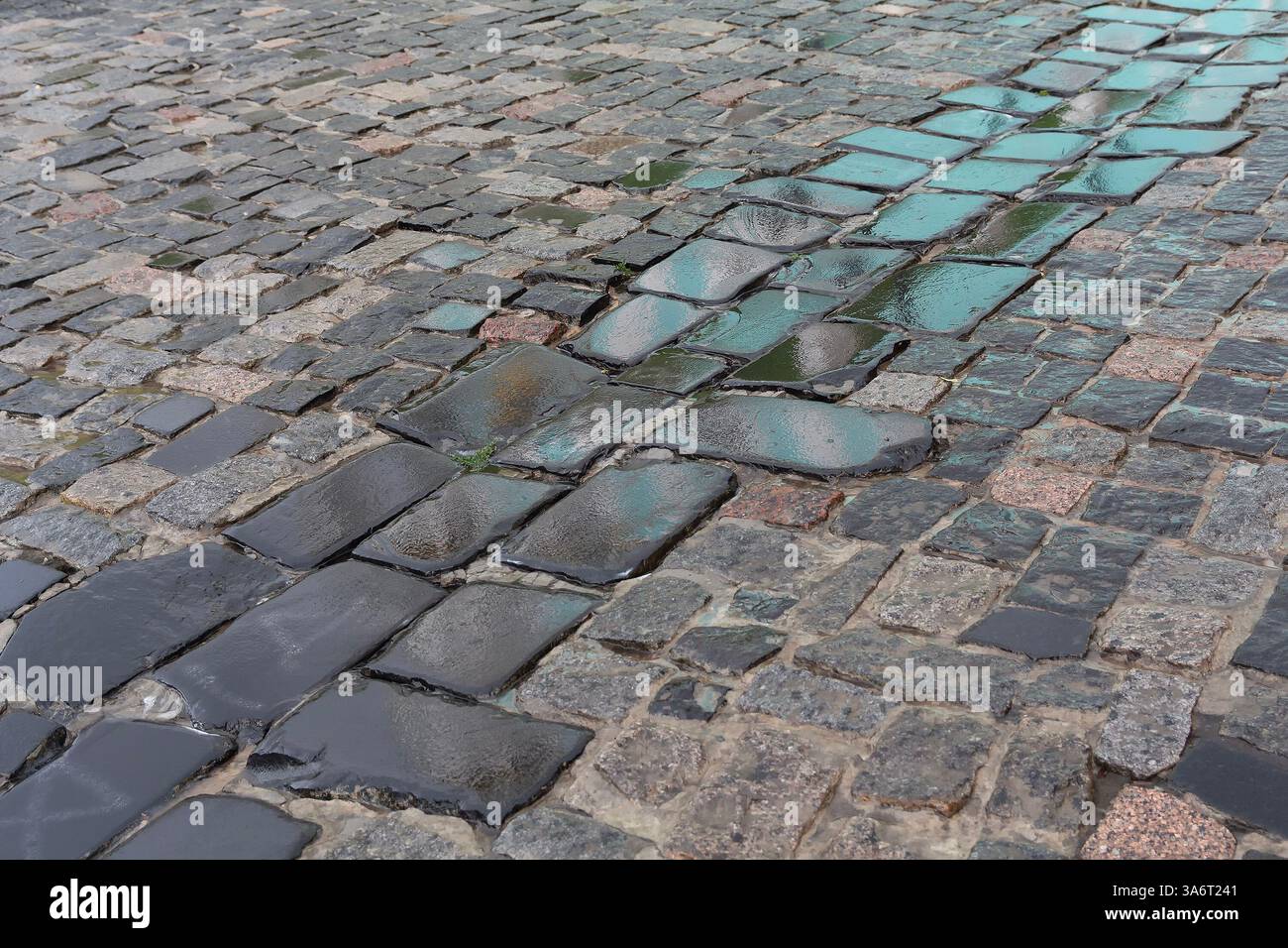 Wet stone pavement in perspective. Backgrounds and Textures Stock Photo ...