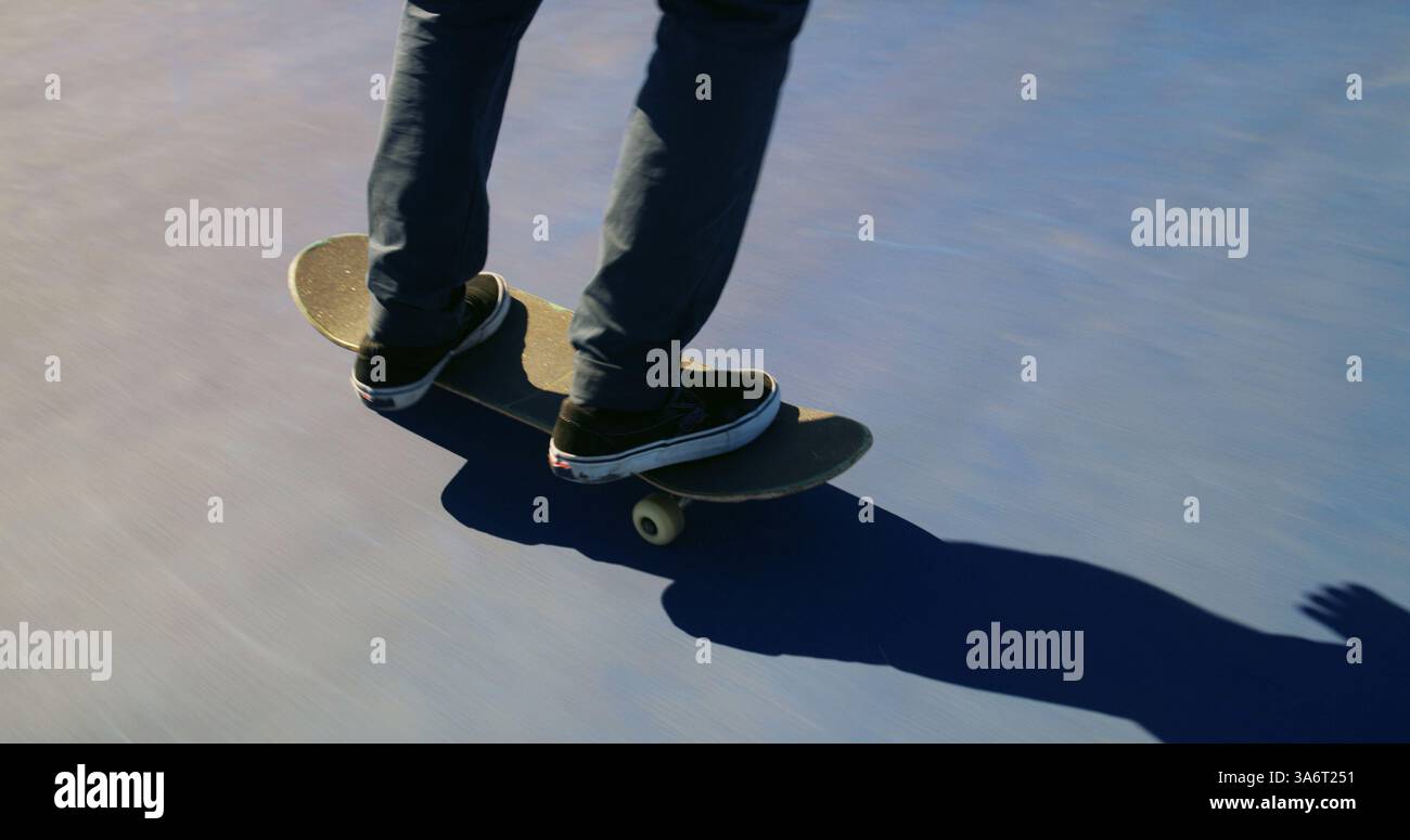 Skateboard, feet and person training for trick for outdoor hobby ...