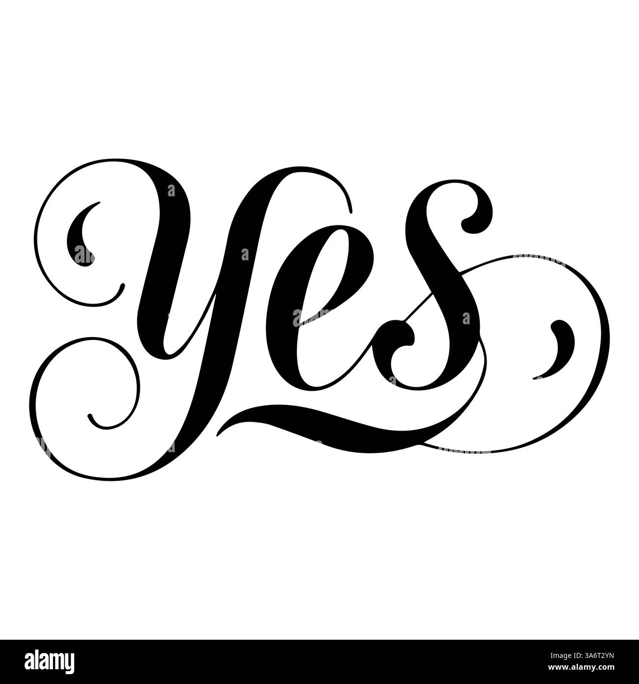 Elegant Calligraphy Yes Lettering with Flourishes artistic swirls and ...