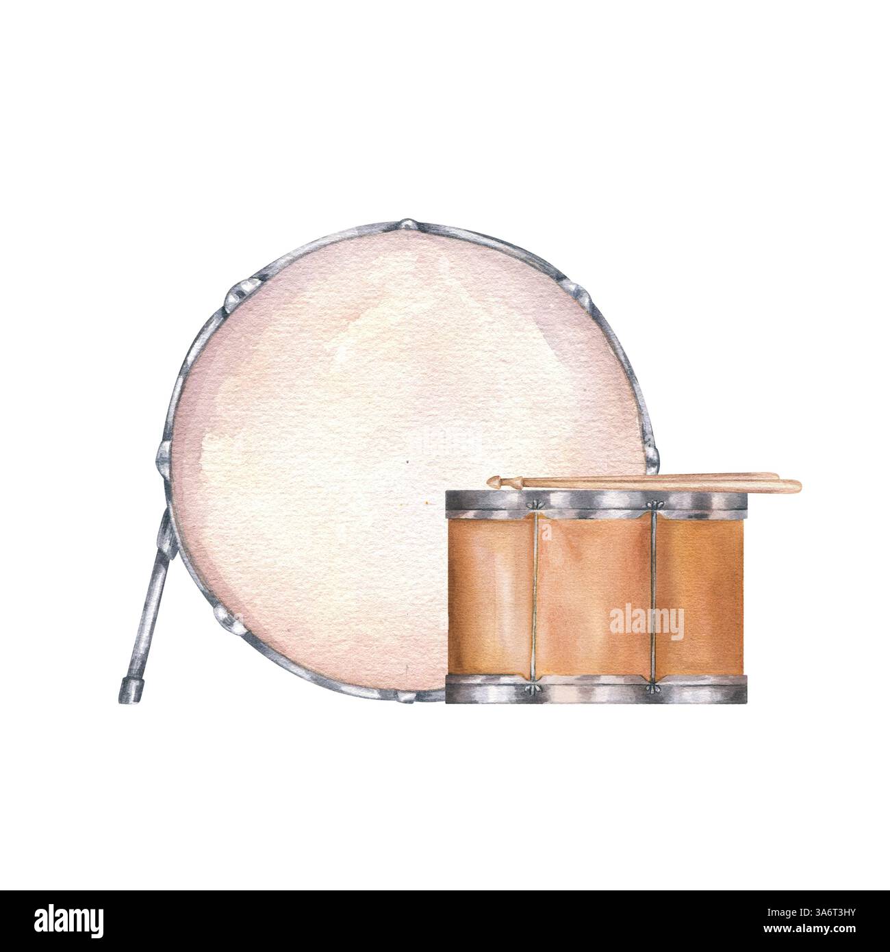 Watercolor drums with sticks illustration isolated background ...