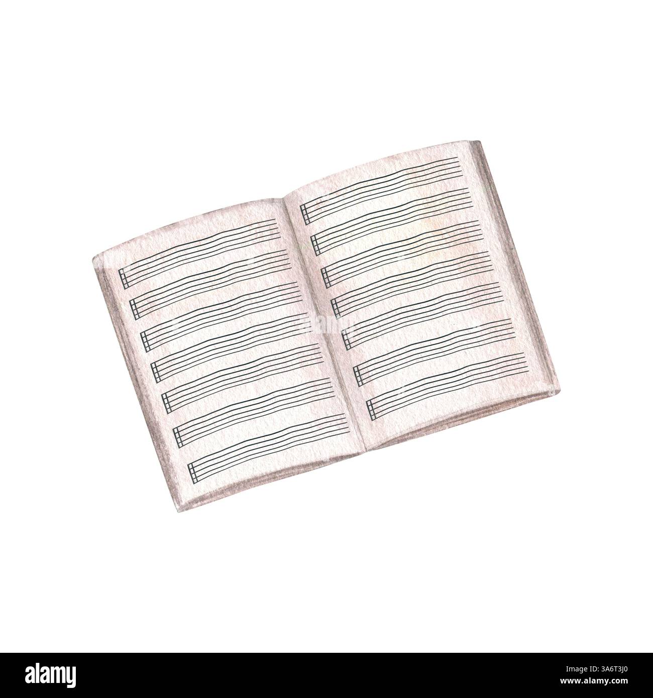 Open blank music notebook with staff watercolor illustration. Old Sheet ...