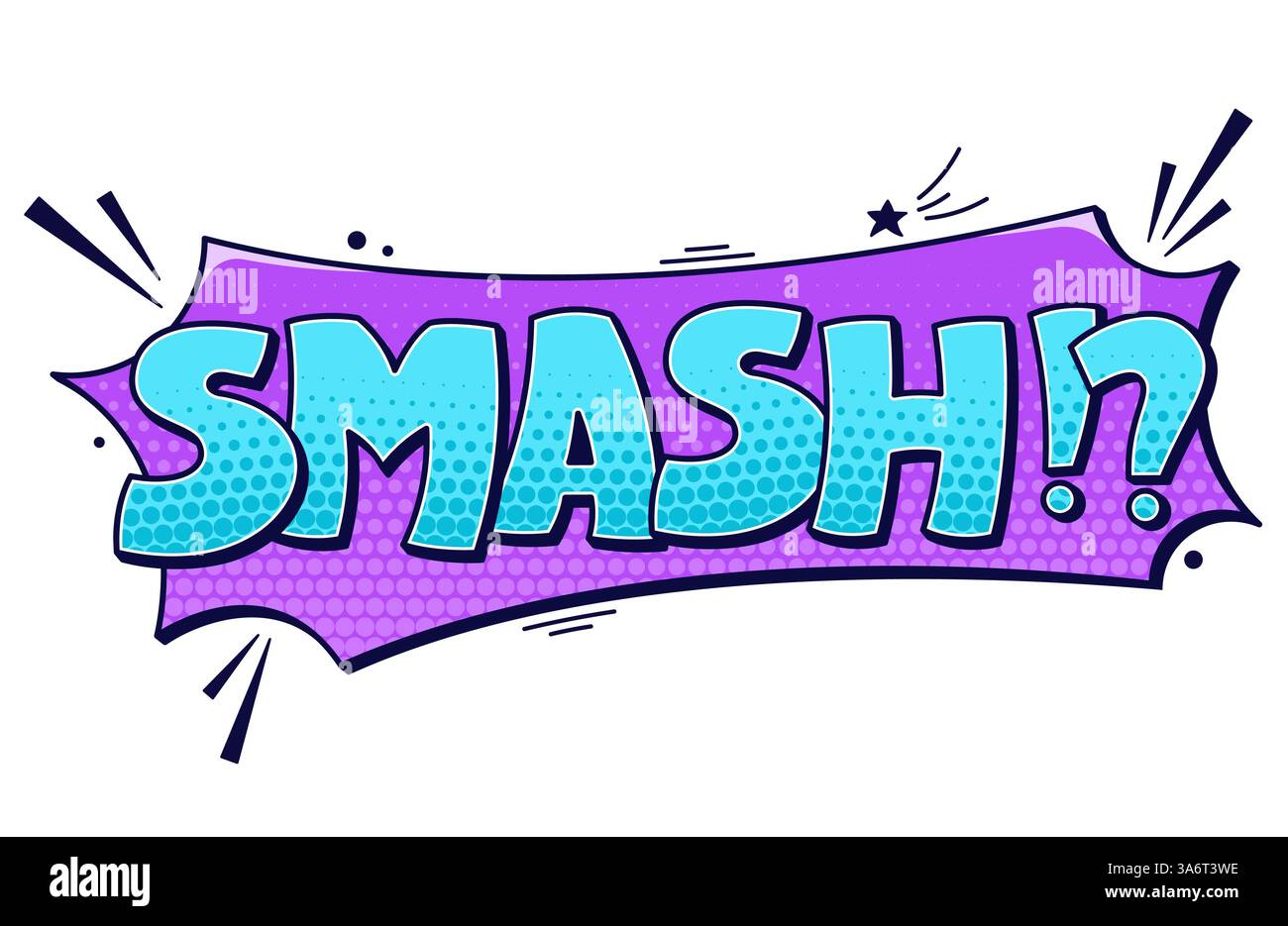 Speech bubble Smash. Blue halftone text on purple background Stock ...
