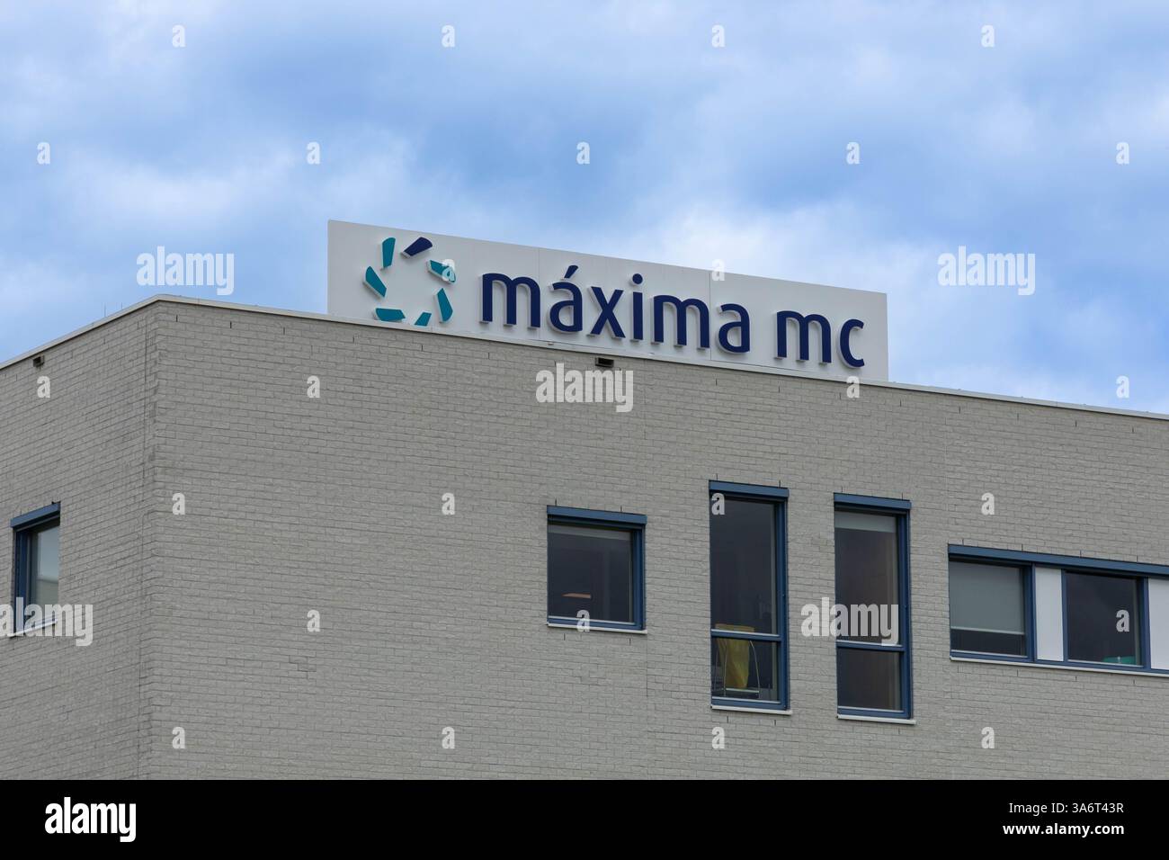 Maxima MC logo on the hospital in Eindhoven. Máxima MC is a top ...
