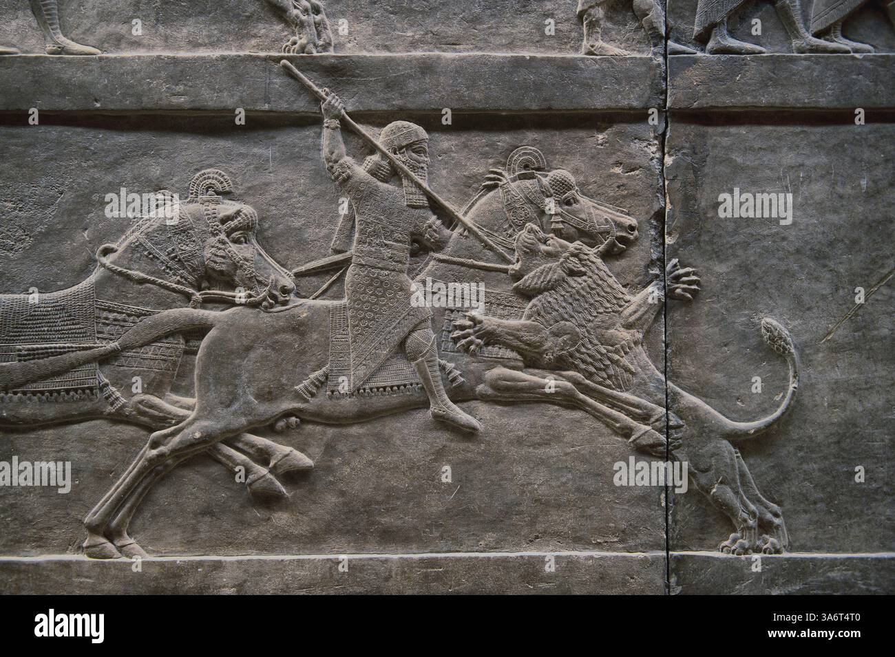 Assyrian bas relief sculpture panel depicting King Ashurnasirpal lion ...