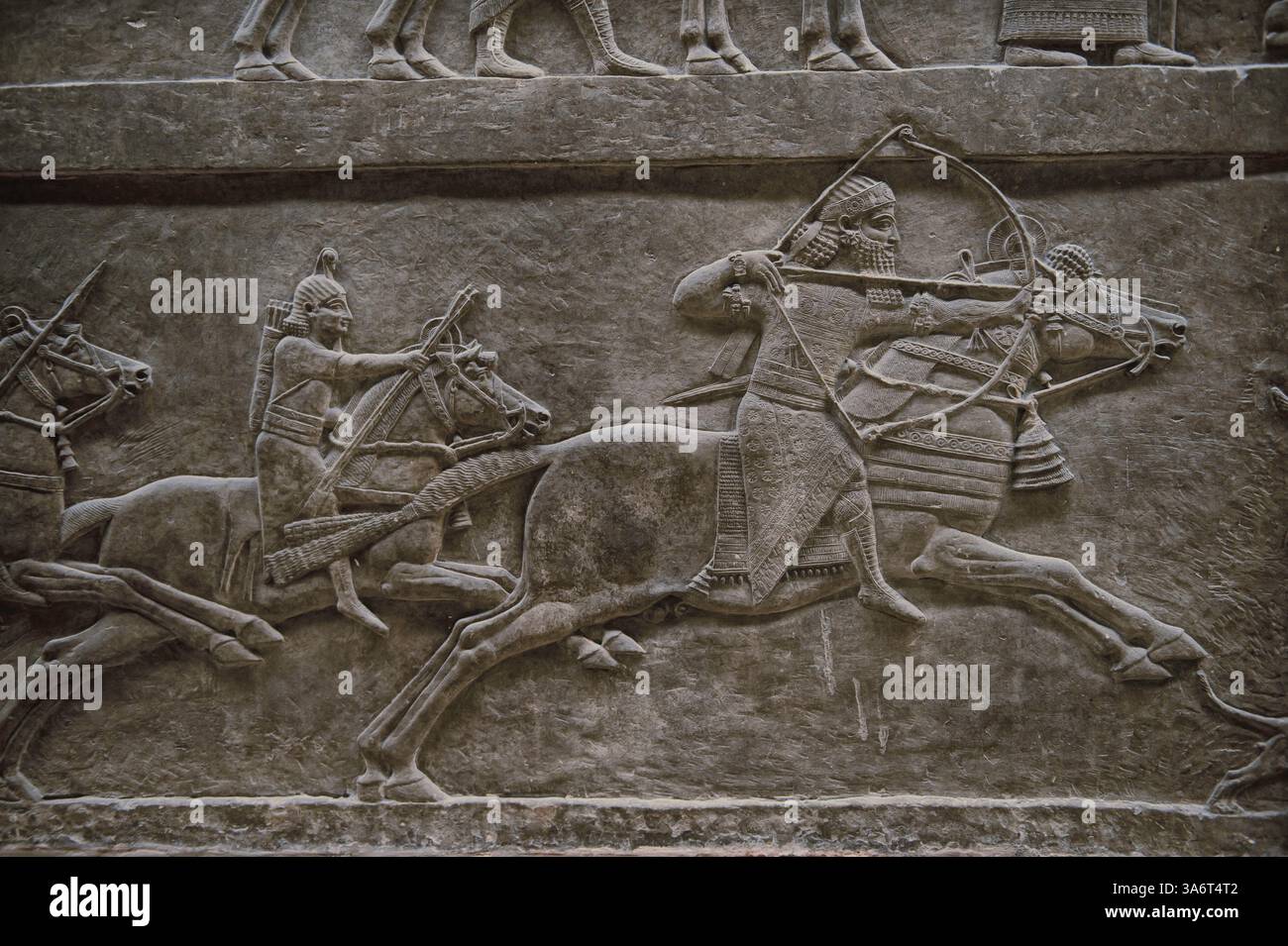 Assyrian bas relief sculpture panel depicting King Ashurnasirpal lion ...